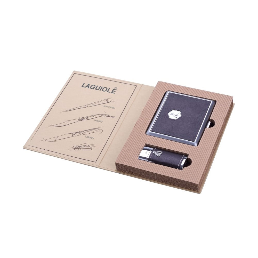 Coffret Briquet et boîte à cigarettes Laguiole marron